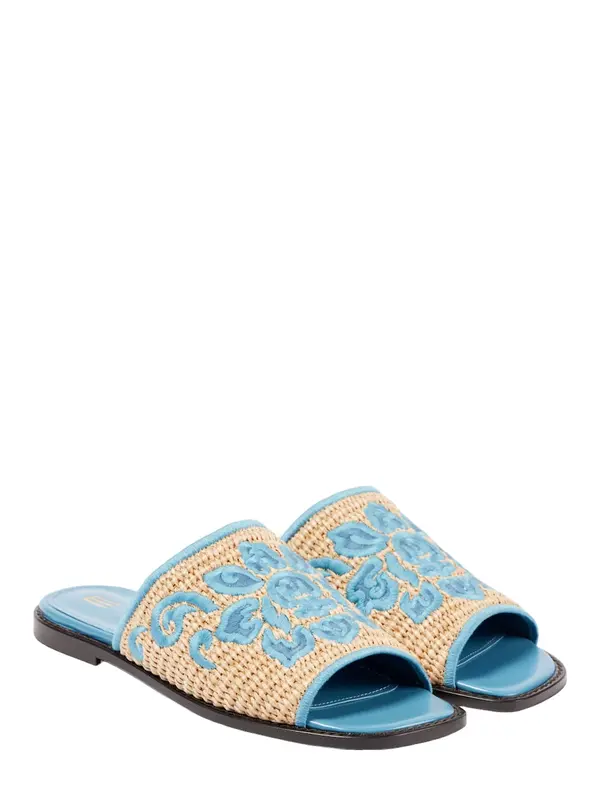 Etro Leather Espadrille Slides - Blue