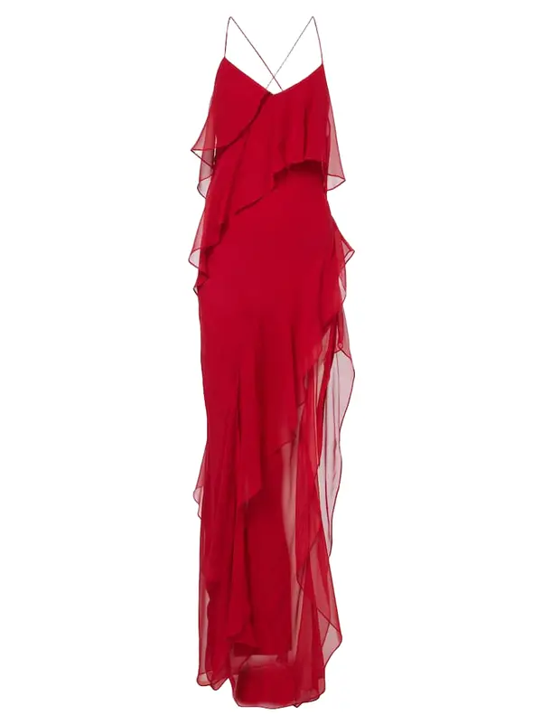 THE SEI Ruffled Silk Chiffon Gown - Red