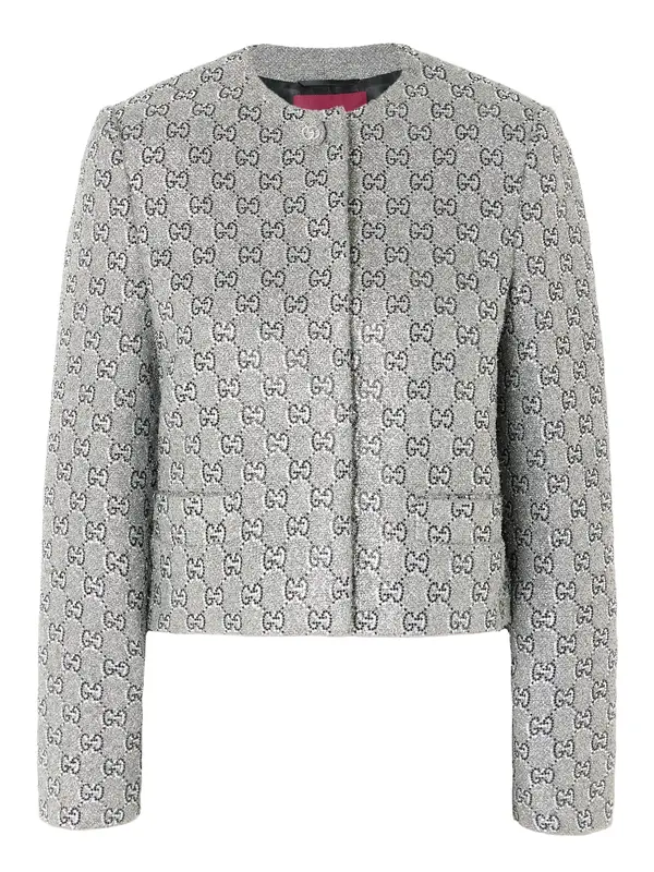 Gucci Crystal-embellished Metallic Tweed Jacket - Gray