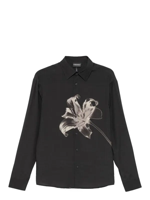 Emporio Armani Floral-print Shirt - Black