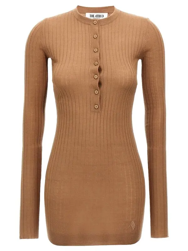 Attico Ribbed Knit Mini Dress - Brown