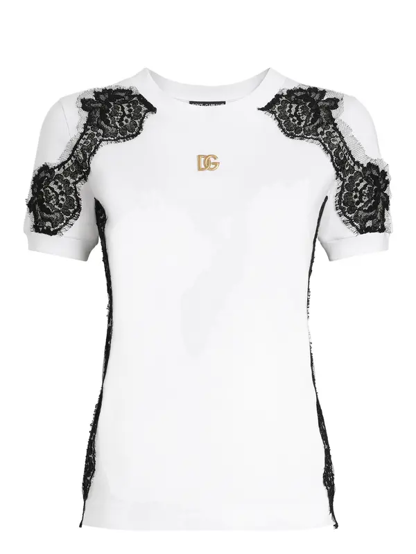 Dolce & Gabbana Jersey T-shirt With Dg Logo And Lace Details - Multicolor