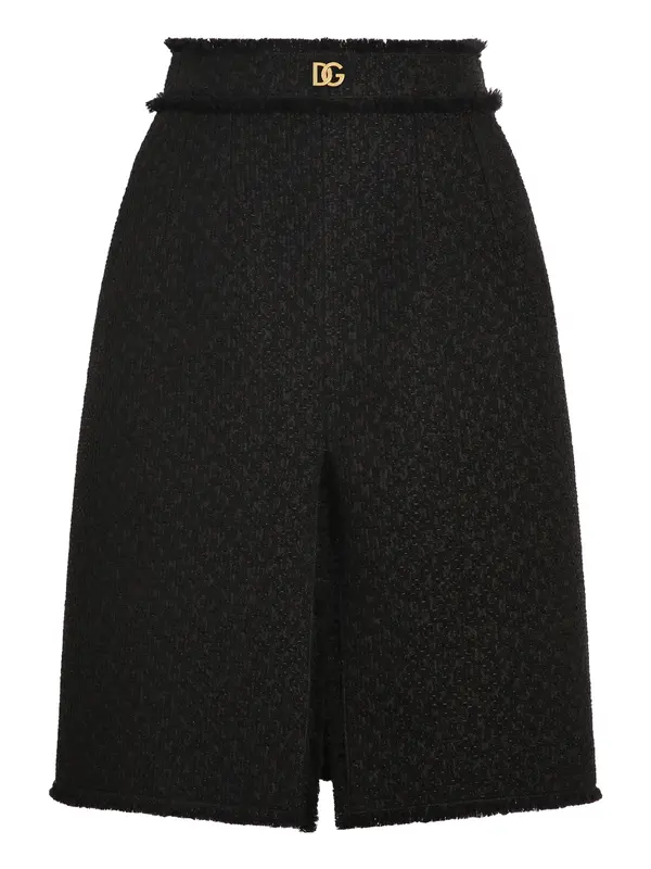 Dolce & Gabbana Raschel Tweed Midi Skirt With Dg Logo - Black