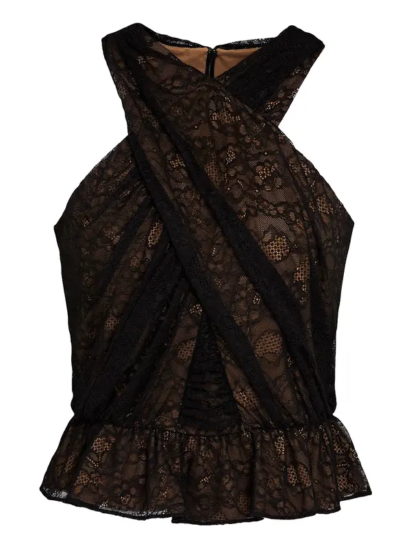 Veronica Beard Kailani Corded Lace Peplum Top - Black