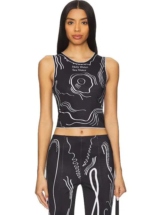 DI PETSA Venus Shell Lycra Top - Black With White Print