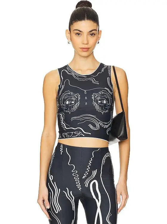 DI PETSA Venus Shell Lycra Top - Black With White Print