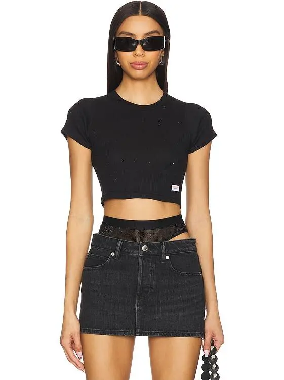 Alexander Wang Hotfix Cropped Crewneck Tee - Black