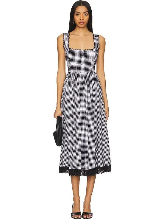 Caroline Constas Alanna Apron Midi Dress - Black & Ivory Gingham