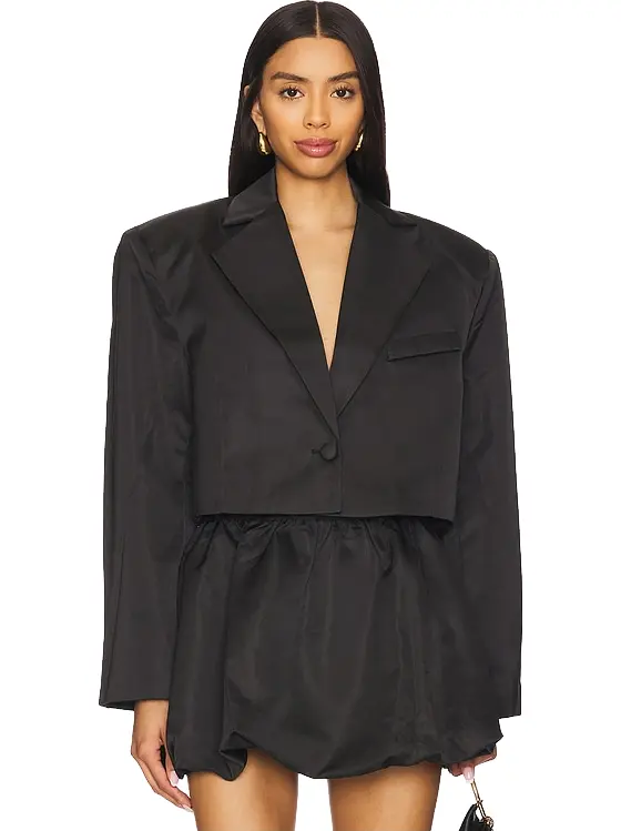 WeWoreWhat Cropped Satin Blazer - Black