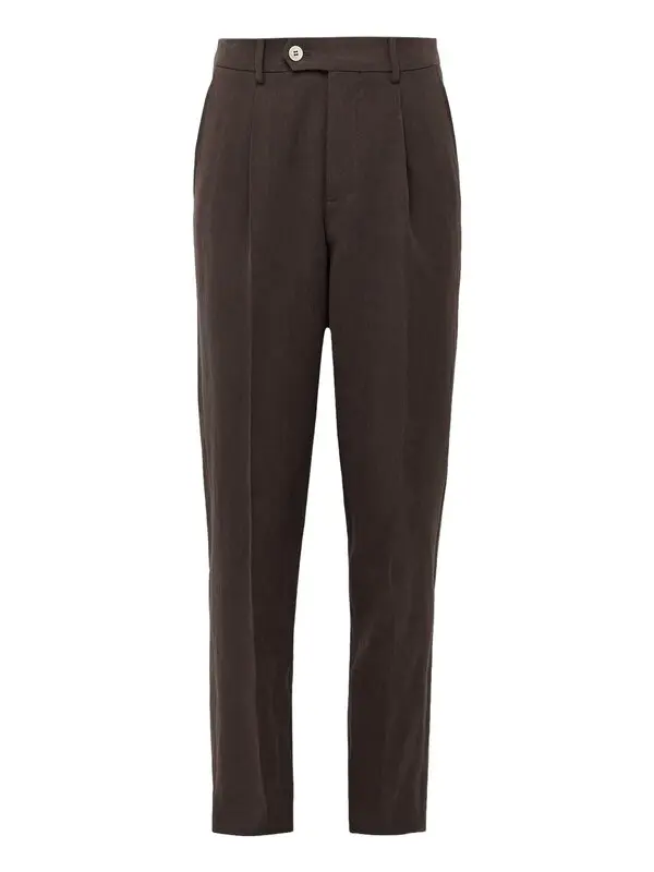 Brunello Cucinelli Slim-fit Pleated Linen Trousers - Brown