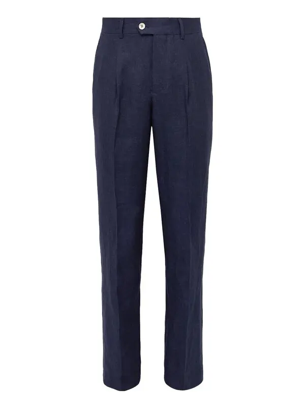 Brunello Cucinelli Slim-fit Pleated Linen Suit Trousers - Blue