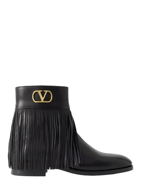 Valentino Garavani Logo-embellished Fringed Leather Chelsea Boots - Black