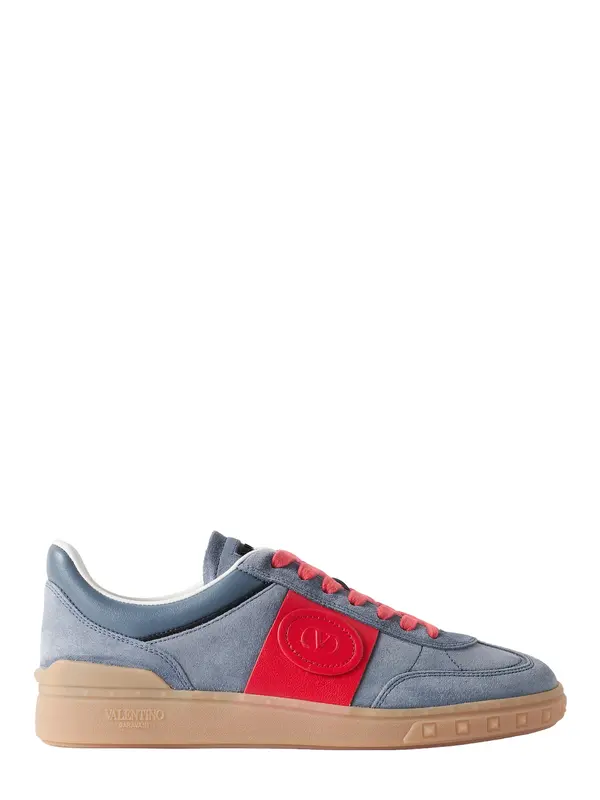 Valentino Garavani Upvillage Leather-trimmed Suede Sneakers - Gray