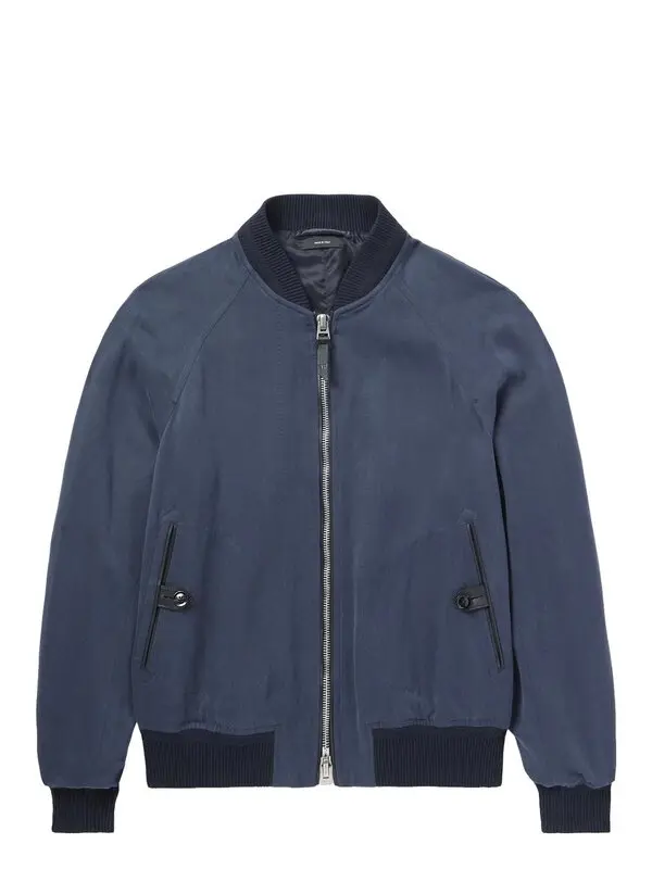 TOM FORD Leather-trimmed Lyocell-twill Bomber Jacket - Blue