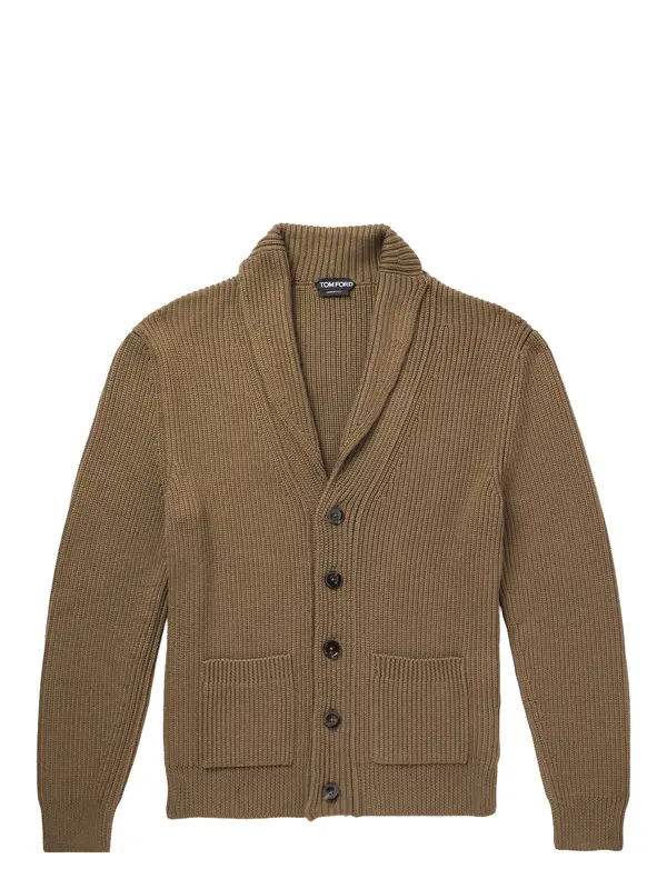 TOM FORD Shawl-collar Ribbed Silk And Wool-blend Cardigan - Brown