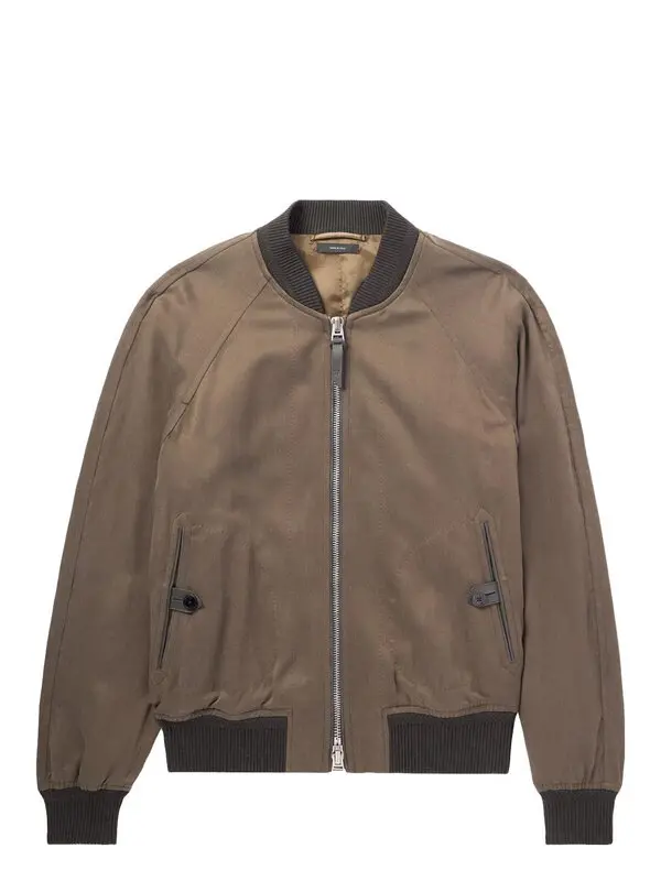 TOM FORD Leather-trimmed Lyocell-twill Bomber Jacket - Brown