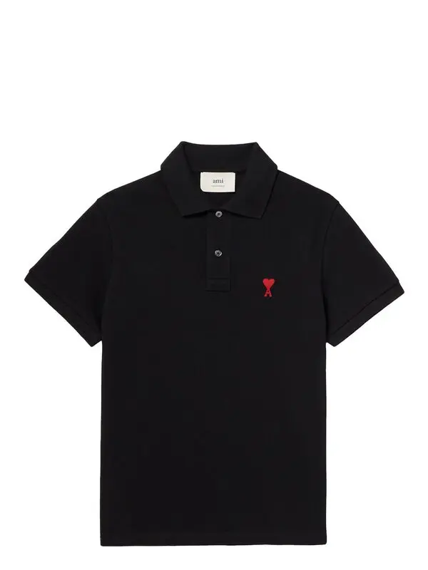 Ami Logo-embroidered Organic Cotton-piqué Polo Shirt - Black