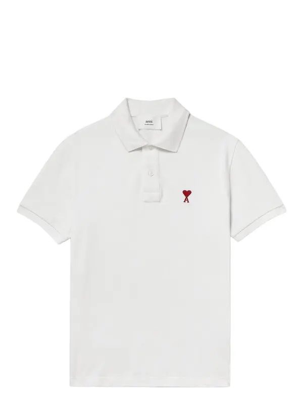 Ami Logo-embroidered Organic Cotton-piqué Polo Shirt - White