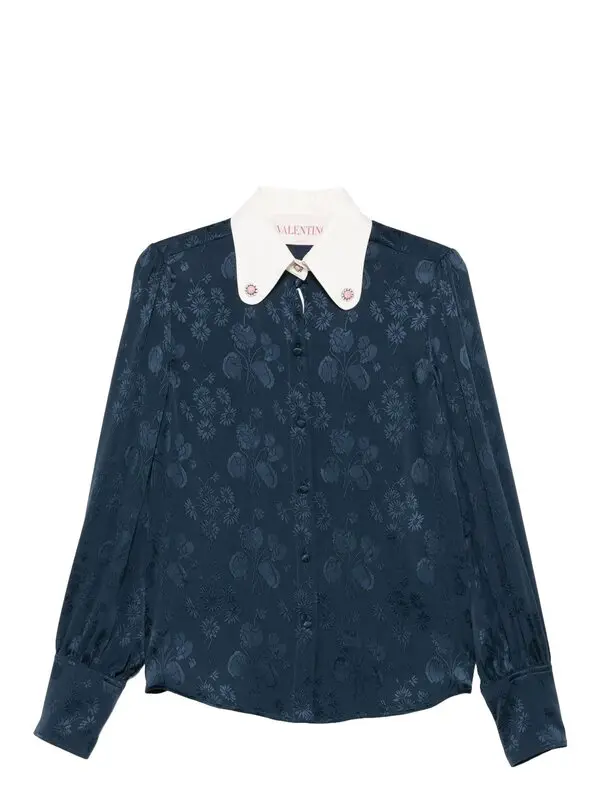 Valentino Garavani Floral-jacquard Shirt - Blue