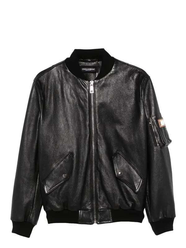 Dolce & Gabbana Leather Bomber Jacket - Black