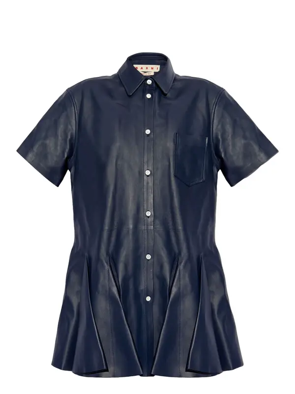 Marni Leather Shirt Dress - Blue