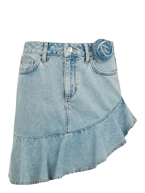 Liu Jo Rose-appliqué Denim Skirt - Blue