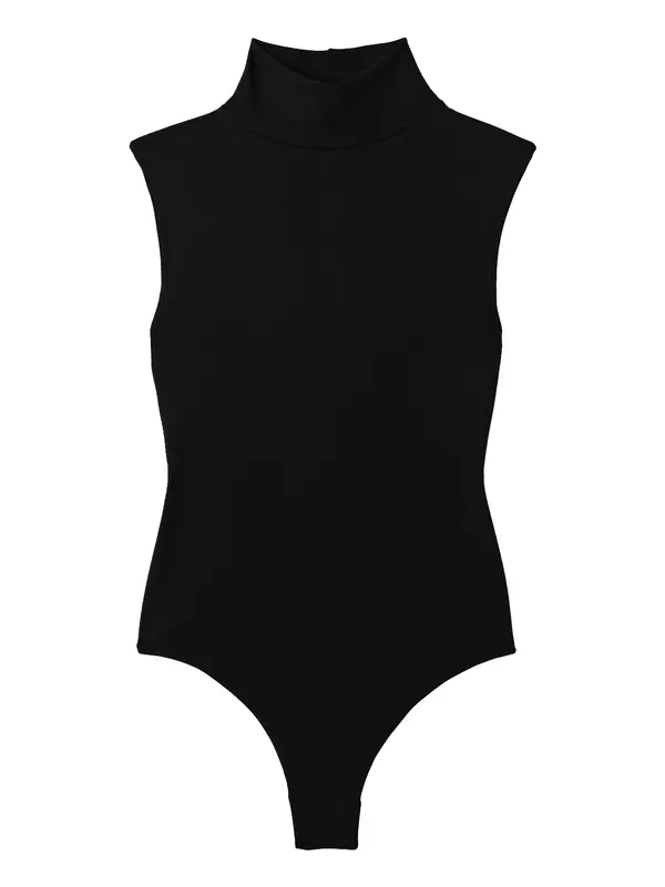 THE PARK Joyce Stretch-tencel Lyocell Turtleneck Thong Bodysuit - Black