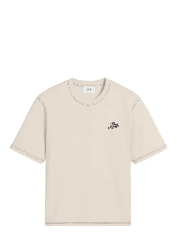Ami Logo-embroidered Cotton T-shirt - Neutrals