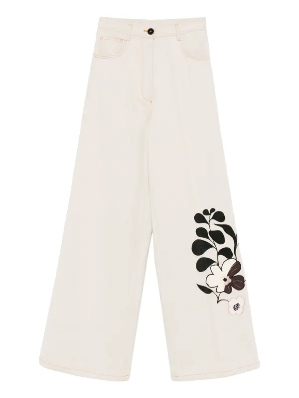 FORTE_FORTE Floral-embroidered Trousers - Neutrals
