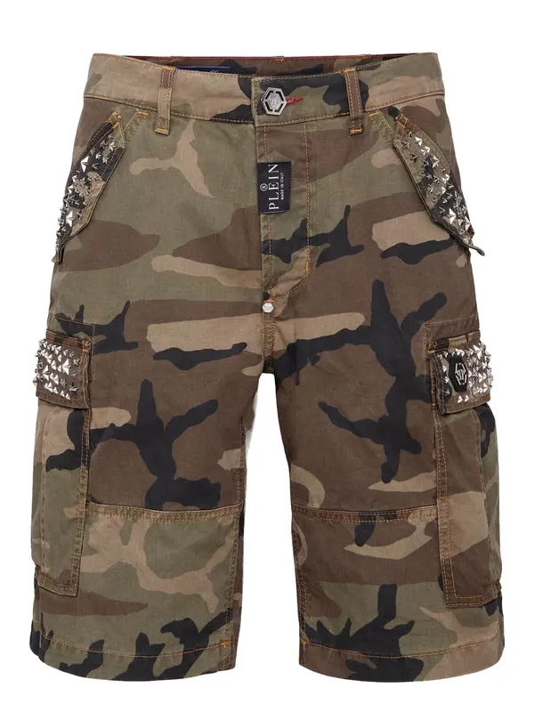 Philipp Plein Stud-embellished Cargo Shorts - Brown
