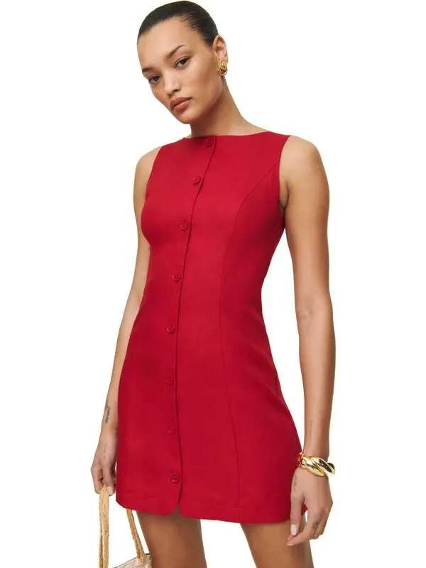 REFORMATION Zarae Linen Dress - Red