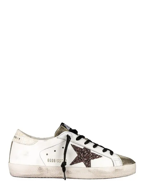 GOLDEN GOOSE Super-star Glitter Sneakers - White/taupe/coffee Brown