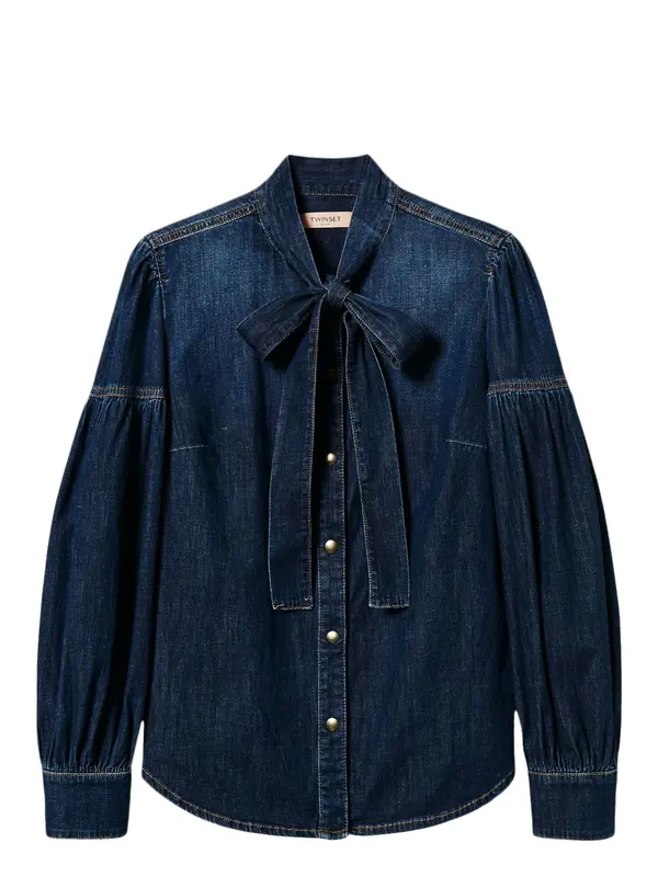 TWINSET Pussy-bow Denim Shirt - Blue