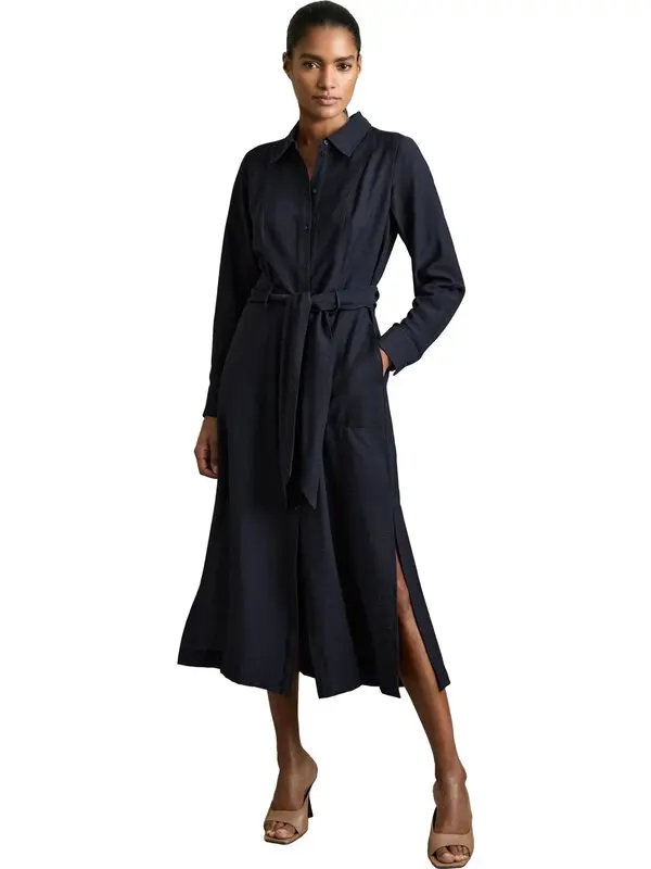 REISS Mabel Long-sleeve Midi Dress - Navy