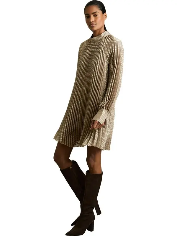 REISS Enia Pleated Belted Mini Dress - Sage