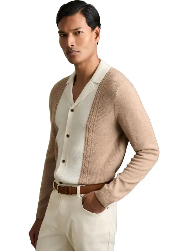 REISS Poland Wool Knitted Shirt - Camel