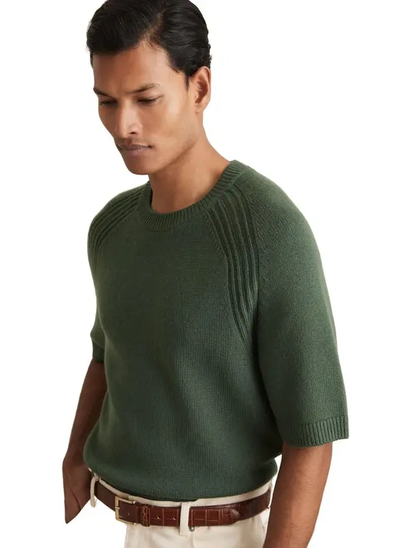 REISS Dalton Wool Blend Heavy Knit T-shirt - Kale Green