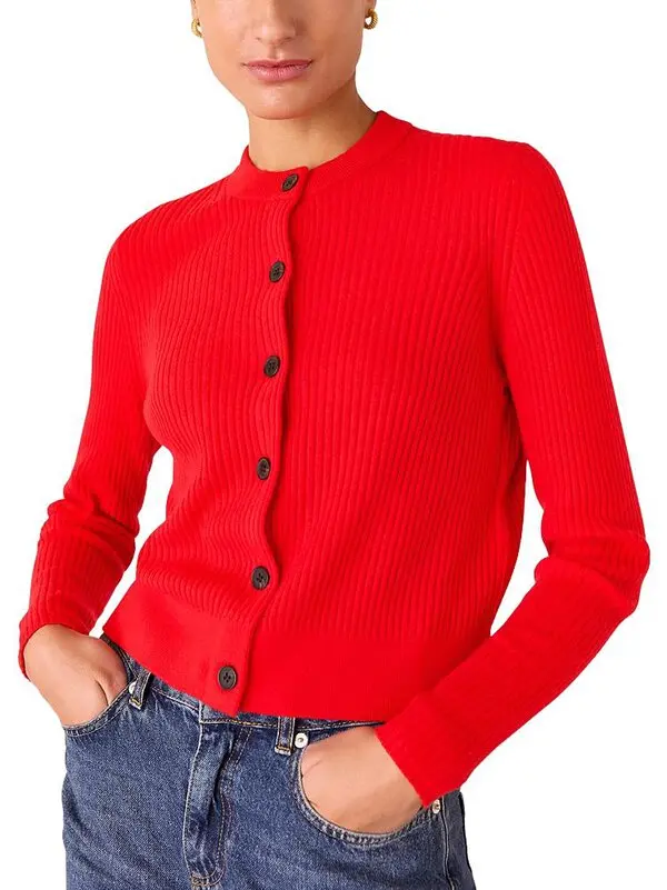 Whistles Jasmine Ribbed Cardigan By - Red