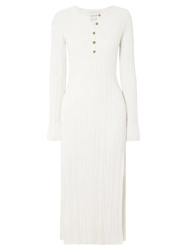 Loulou De Saison Eldara Ribbed Silk-blend Midi Dress - Neutrals