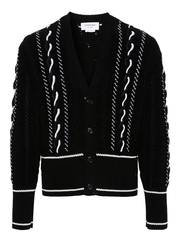 Thom Browne V-neck Chunky-knit Cardigan - Black