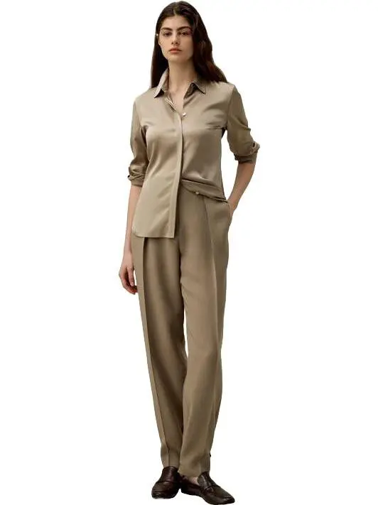 Lilysilk Stretch Silk Fitted Shirt - Camel
