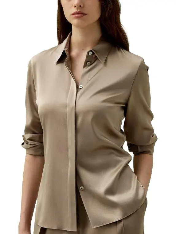 Lilysilk Elegant Silhouette Slim Fit Silk Shirt - Camel