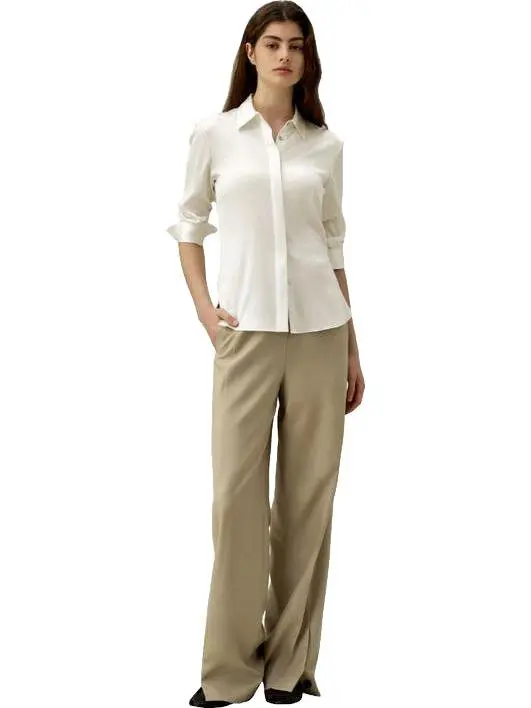 Lilysilk Stretch Silk Fitted Shirt - Natural White