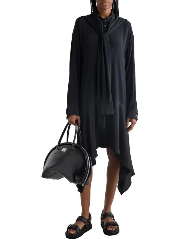 Acne Studios Delouse Long Sleeve Shirt Dress With Removable Scarf - Black