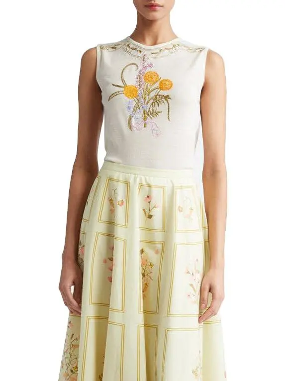 Giambattista Valli Floral Embroidered Cashmere & Silk Sleeveless Sweater - Ivory