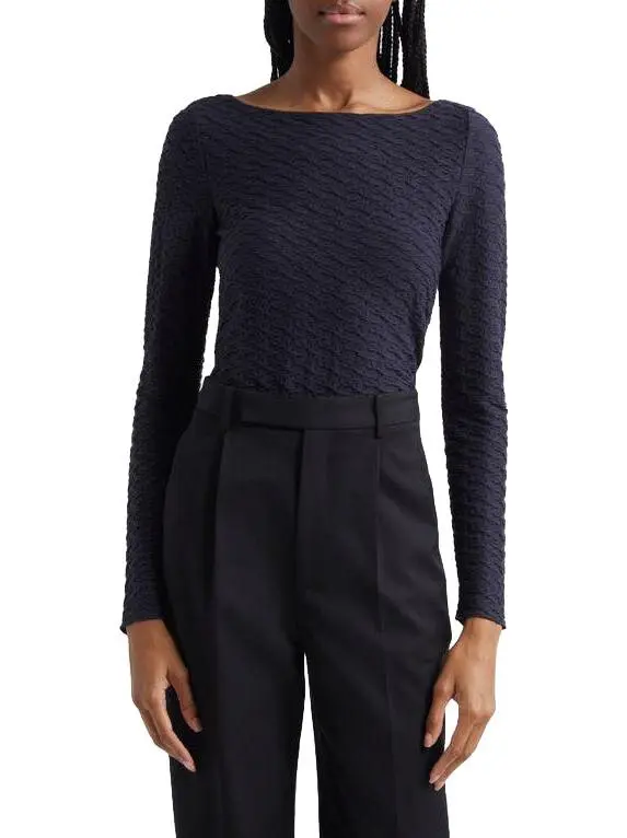 Emporio Armani Textured Jersey Top - Solid Dark Blue