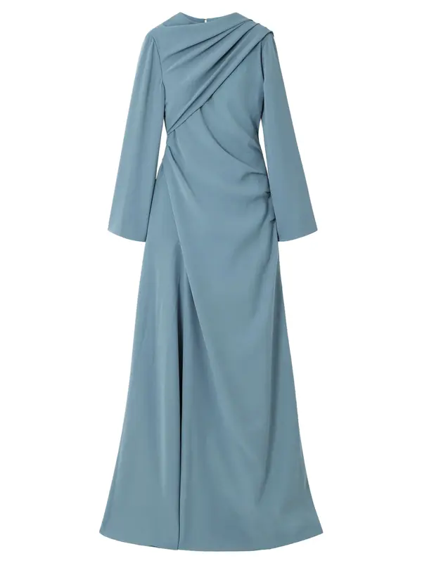 MARMAR HALIM Draped Scarf-detailed Wrap-effect Gown - Blue