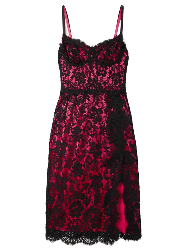 Dolce & Gabbana Layered Cotton-blend Lace And Stretch-silk Satin Bustier Midi Dress - Red