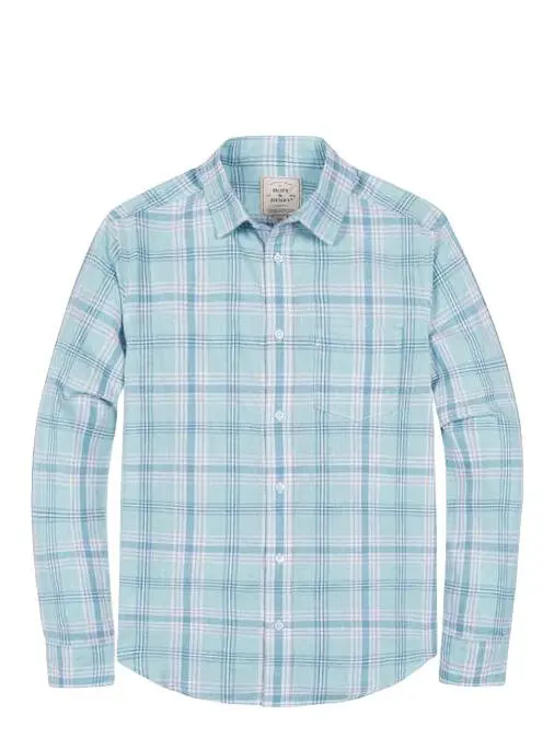 HOPE & HENRY Linen Button Down Shirt - Tea Room Blue Plaid