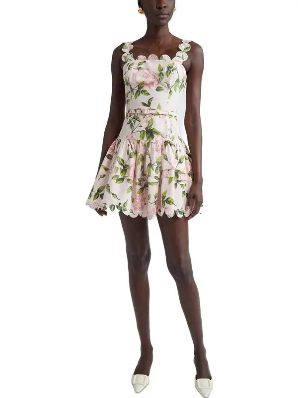 Oscar De La Renta English Rose Print Belted Minidress - Pink/ Blush